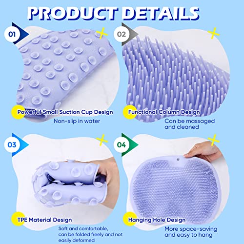 Yinkin 2 Pieces Shower Foot Scrubber Mat Hands Free Back Scrubber for Shower Wall Mounted Bath Massage Pad Back Scrubber Back with Non Slip Suction Cups Foot Cleaner for Men Women (Gray, Blue)