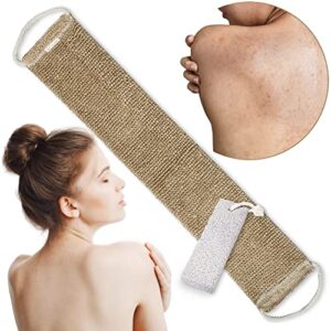 pumice stone & back scrubber kit | eco friendly women & men shower gift set | long african exfoliating net | japanese washcloth | flat bath foot loofah sponge | dry skin body exfoliator cleaning brush