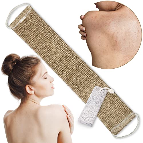 Pumice Stone & Back Scrubber Kit | Eco Friendly Women & Men Shower Gift Set | Long African Exfoliating Net | Japanese Washcloth | Flat Bath Foot Loofah Sponge | Dry Skin Body Exfoliator Cleaning Brush