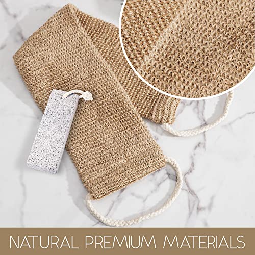 Pumice Stone & Back Scrubber Kit | Eco Friendly Women & Men Shower Gift Set | Long African Exfoliating Net | Japanese Washcloth | Flat Bath Foot Loofah Sponge | Dry Skin Body Exfoliator Cleaning Brush