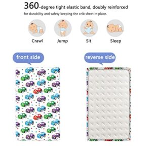 Cars Themed Fitted Crib Sheet,Standard Crib Mattress Fitted Sheet Soft and Breathable Bed Sheets-Crib Mattress Sheet or Toddler Bed Sheet, 28“ x52“,Multicolor