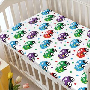 Cars Themed Fitted Crib Sheet,Standard Crib Mattress Fitted Sheet Soft and Breathable Bed Sheets-Crib Mattress Sheet or Toddler Bed Sheet, 28“ x52“,Multicolor