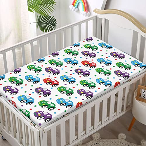 Cars Themed Fitted Crib Sheet,Standard Crib Mattress Fitted Sheet Soft and Breathable Bed Sheets-Crib Mattress Sheet or Toddler Bed Sheet, 28“ x52“,Multicolor