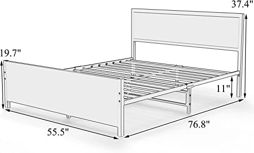 Full Size Bed Frames with Headboard Full Platform Bed Frame Rustic Wood Platform Metal Bed Frame Full Size Bed Frames with Storage No Box Spring Needed Heavy Duty Slat Support (Industrial Brown, Full)