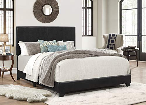 Crown Mark Erin Upholstered Panel Bed in Black, Queen