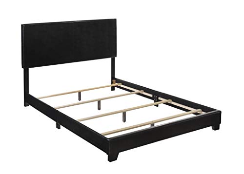 Crown Mark Erin Upholstered Panel Bed in Black, Queen