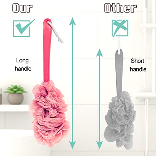 Back Scrubber for Shower, Qewro Loofah on a Stick as Shower Brush Exfoliating Body with Long Handle, Loofah Sponge Mens Loofah Bathing Accessories for Women (2Pack)