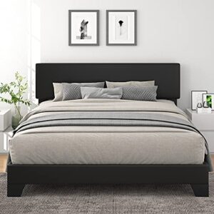 allewie king size upholstered platform bed frame with adjustable headboard, sturdy wood slat support, easy assembly, black