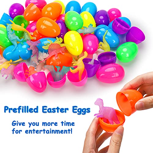 24 PCS Easter Eggs Filled with Dinosaur Toys for Kids Glow in Dark Easter Basket Stuffers for Toddler Boys Girls Easter Gifts Decorations Egg Hunt Games Goodie Bags Pinata Fillers Dino Party Favors