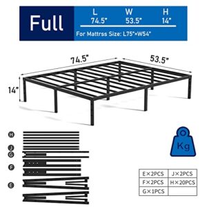 Vengarus 14 Inch Full Size Bed Frame,Platform Bed with Storage no Box Spring Needed Assembly Mattress Foundation,Black