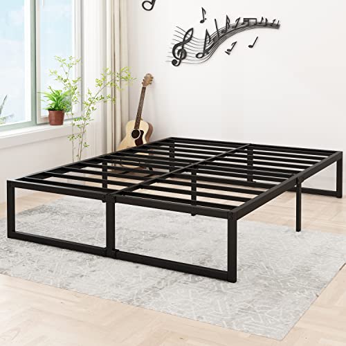 Lutown-Teen 14 Inch King Bed Frame Sturdy Mattress Foundation, Heavy Duty Metal Platform with Steel Slats Support No Box Spring Needed, Noise Free, Easy Assembly, Black