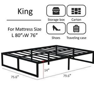 Lutown-Teen 14 Inch King Bed Frame Sturdy Mattress Foundation, Heavy Duty Metal Platform with Steel Slats Support No Box Spring Needed, Noise Free, Easy Assembly, Black