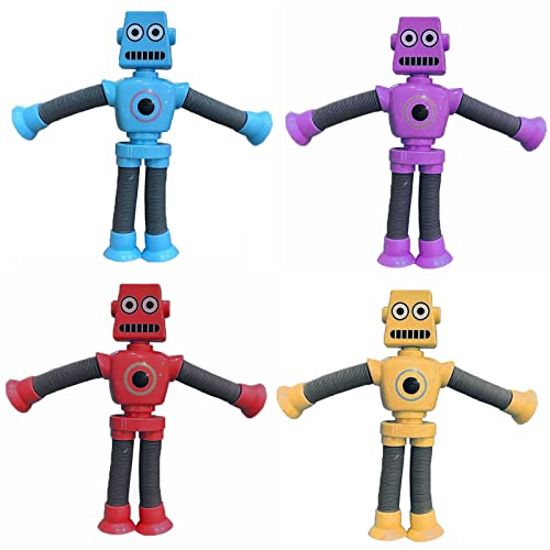 4 Pcs Telescopic Suction Cup Robots Toy,Funny Robots Shape Changing Retractable Pulling Arms Leggs Educational Toys,Kids Adults Telescopic Tube Cartoon Puzzle Toy (B-4PCS, OneSize)