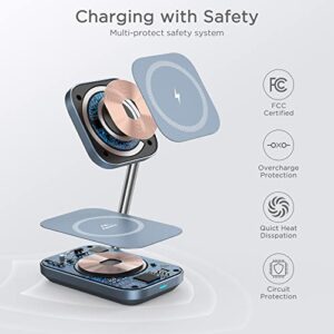 2-in-1 Foldable Magnetic Wireless Charger Stand, Portable Fast Mag-Safe Charging Station for iPhone 14/13/12 Series, AirPods Pro/3/2, Samsung S22/S21/S20/Note 20, LG, Google Pixel, Sony, ONEPLUS