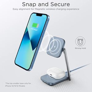 2-in-1 Foldable Magnetic Wireless Charger Stand, Portable Fast Mag-Safe Charging Station for iPhone 14/13/12 Series, AirPods Pro/3/2, Samsung S22/S21/S20/Note 20, LG, Google Pixel, Sony, ONEPLUS