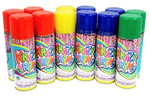 JAJA-RU Krazy String Silly Streamer Can Spray (12 Cans) Small Party Spray Can Confetti Toy for Kids and Adults. Kids' String Launcher Party Favors Stocking Stuffers Birthday Bulk Supplies. 3060-12A