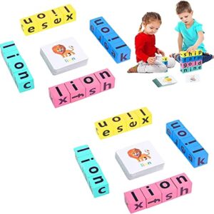 Crossword Puzzle, Matching Letter Game, Premium Wooden Alphabet Flash Cards Matching Sight Words ABC Letters, Wooden Blocks Spelling Game,Wooden Fun Spelling Words with Cards,for Ages 3-5 Kids (2 Set)