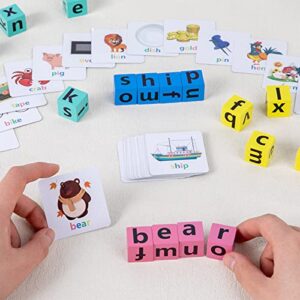 Crossword Puzzle, Matching Letter Game, Premium Wooden Alphabet Flash Cards Matching Sight Words ABC Letters, Wooden Blocks Spelling Game,Wooden Fun Spelling Words with Cards,for Ages 3-5 Kids (2 Set)