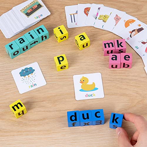 Crossword Puzzle, Matching Letter Game, Premium Wooden Alphabet Flash Cards Matching Sight Words ABC Letters, Wooden Blocks Spelling Game,Wooden Fun Spelling Words with Cards,for Ages 3-5 Kids (2 Set)