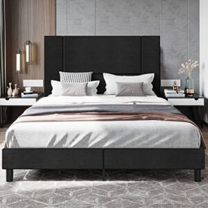 flolinda full size bed frame, upholstered full bed frame with tufted velvet headboard, mattress foundation, strong wood slat support double bed frame, no box spring needed, easy assembly