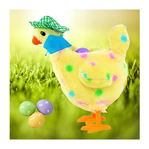 Haraketlt 2023 Easter Plush Toys Lay Eggs Musical Chicken, Cute Easter Plush Stuffed Musical Chicken, Electric Lay Eggs Hen Educational Interactive Toys for Kids, Sing and Dance Lay Eggs (A)