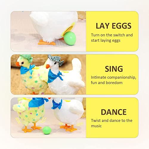 Haraketlt 2023 Easter Plush Toys Lay Eggs Musical Chicken, Cute Easter Plush Stuffed Musical Chicken, Electric Lay Eggs Hen Educational Interactive Toys for Kids, Sing and Dance Lay Eggs (A)