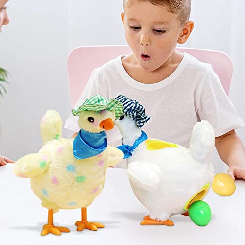 Haraketlt 2023 Easter Plush Toys Lay Eggs Musical Chicken, Cute Easter Plush Stuffed Musical Chicken, Electric Lay Eggs Hen Educational Interactive Toys for Kids, Sing and Dance Lay Eggs (A)