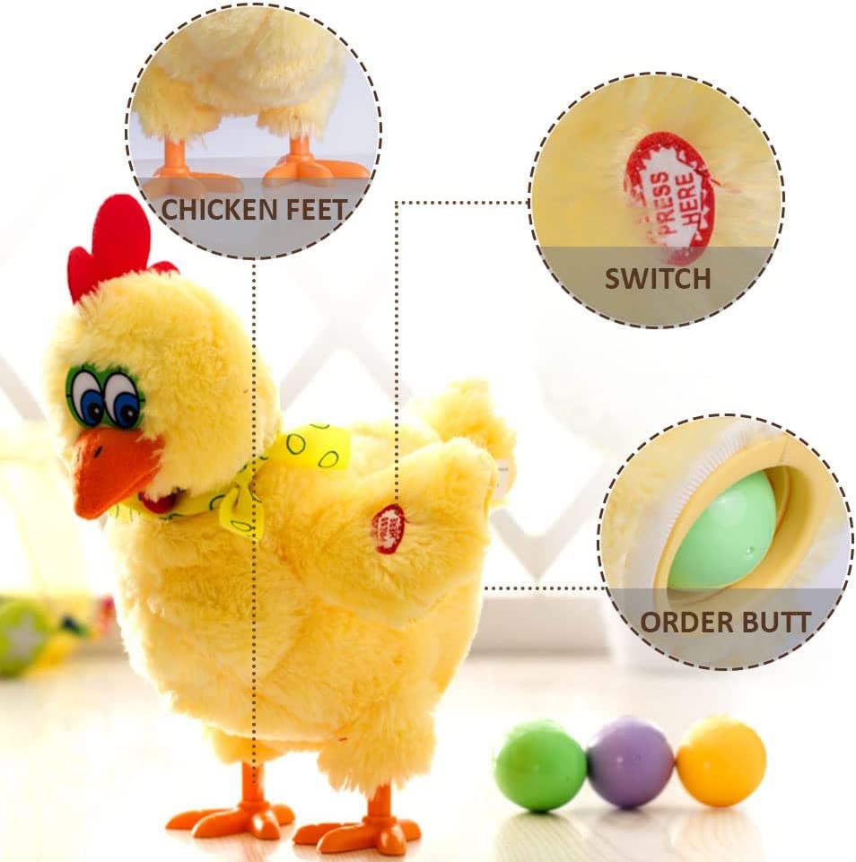 Haraketlt 2023 Easter Plush Toys Lay Eggs Musical Chicken, Cute Easter Plush Stuffed Musical Chicken, Electric Lay Eggs Hen Educational Interactive Toys for Kids, Sing and Dance Lay Eggs (A)