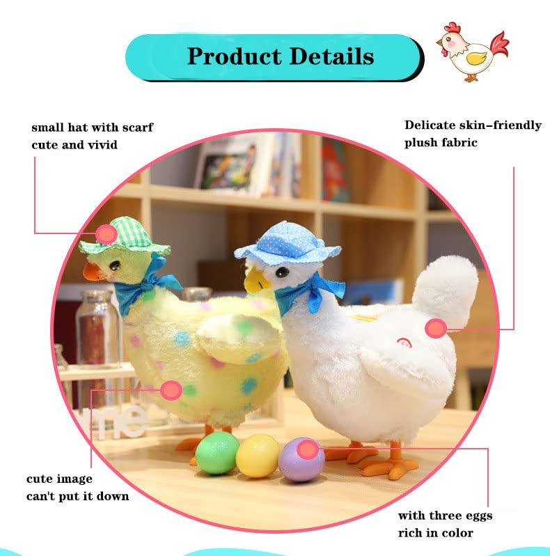 Haraketlt 2023 Easter Plush Toys Lay Eggs Musical Chicken, Cute Easter Plush Stuffed Musical Chicken, Electric Lay Eggs Hen Educational Interactive Toys for Kids, Sing and Dance Lay Eggs (A)