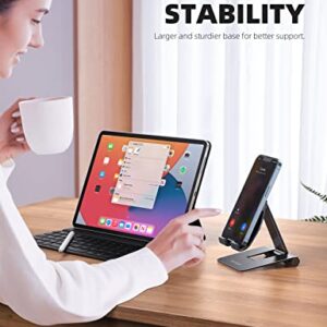 Lamicall Upgrade Super Stable Cell Phone Stand for Desk - Foldable Portable Aluminum Desktop Phone Holder Cradle Dock, Compatible for iPhone 14 13 12 Mini 11 Pro Xs Max Smartphones, Tablets 4-11"