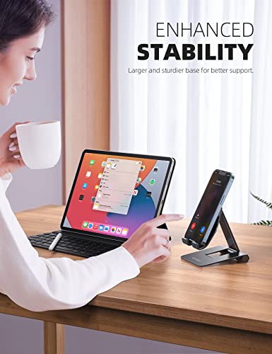 Lamicall Upgrade Super Stable Cell Phone Stand for Desk - Foldable Portable Aluminum Desktop Phone Holder Cradle Dock, Compatible for iPhone 14 13 12 Mini 11 Pro Xs Max Smartphones, Tablets 4-11"