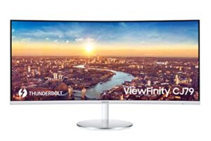 samsung cj79 series 34-inch viewfinity ultrawide qhd (3440x1440) computer monitor, 100hz, thunderbolt 3 daisy chain, qled, hdmi, usb hub, height adjustable stand (lc34j791wtnxza), white