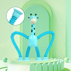 4 Pcs Telescopic Suction Cup Giraffe Toy, Shape-Changing Giraffe Telescopic Tube Cartoon Puzzle Suction Cup Sensory Toys, Novel Stretch and Decompress Educational Giraffe Toys (4 PCS, With light)