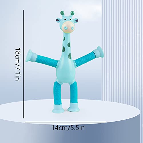 4 Pcs Telescopic Suction Cup Giraffe Toy, Shape-Changing Giraffe Telescopic Tube Cartoon Puzzle Suction Cup Sensory Toys, Novel Stretch and Decompress Educational Giraffe Toys (4 PCS, With light)