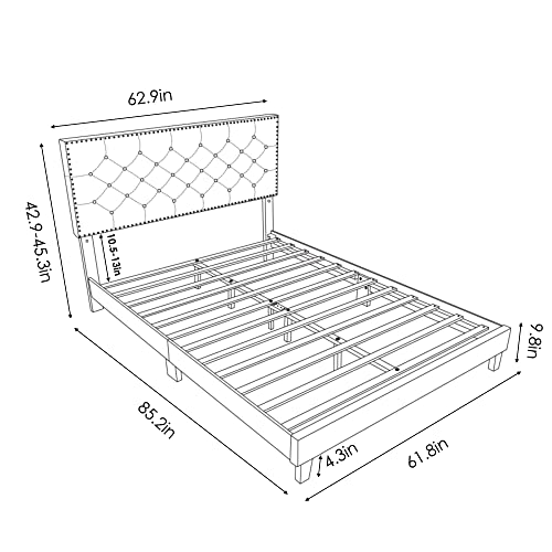 HOSTACK Queen Size Bed Frame, Modern Upholstered Platform Bed with Adjustable Headboard, Heavy Duty Button Tufted Bed Frame with Wood Slat Support, Easy Assembly, No Box Spring Needed(Black, Queen)