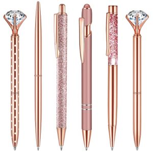 6 pcs rose gold ballpoint pen set include crystal diamond pen slim metal ballpoint pens black ink stylus pen liquid sand pen retractable glitter pen for office school gifts wedding party supplies