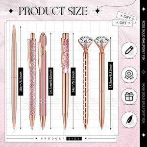 6 Pcs Rose Gold Ballpoint Pen Set Include Crystal Diamond Pen Slim Metal Ballpoint Pens Black Ink Stylus Pen Liquid Sand Pen Retractable Glitter Pen for Office School Gifts Wedding Party Supplies