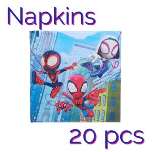 Spider Superhero Birthday Decorations Napkins 20pcs