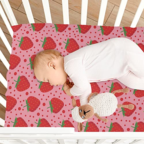 Kigai Strawberry with Dots Fitted Crib Sheet for Girls and Boys, Soft Breathable for Standard Crib & Toddler Bed Mattress, 27 x 39 in