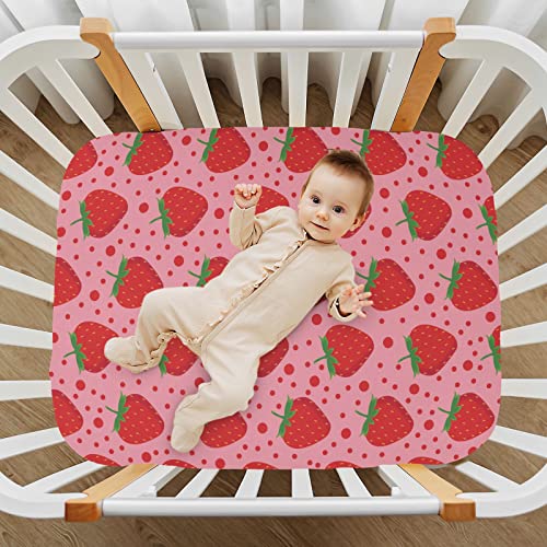 Kigai Strawberry with Dots Fitted Crib Sheet for Girls and Boys, Soft Breathable for Standard Crib & Toddler Bed Mattress, 27 x 39 in