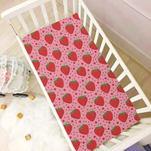 Kigai Strawberry with Dots Fitted Crib Sheet for Girls and Boys, Soft Breathable for Standard Crib & Toddler Bed Mattress, 27 x 39 in