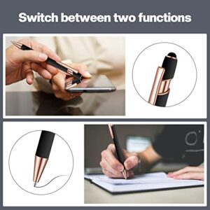 8 Pieces Ballpoint Pen with Stylus Tip Black Ink 2 in 1 Stylus Metal 1.0 mm Medium Point Smooth Pen Rainbow Colorful Rubberized Ballpoint Pen for Touch Screen Tablet (Rose Gold, Black)