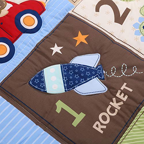 2 PCs Embroidery Car Sports Dinosaur Rocket Nursery Crib Bedding Set Quilt Fitted Sheet Blue Baby Boy Cot Bedding Set