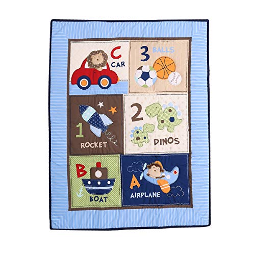 2 PCs Embroidery Car Sports Dinosaur Rocket Nursery Crib Bedding Set Quilt Fitted Sheet Blue Baby Boy Cot Bedding Set