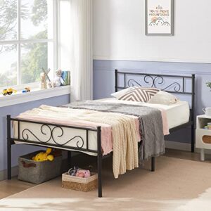 VECELO Twin Bed Frame with Headboard and Footboard, Strong Metal Slat Support & 12'' Underbed Storage Space, No Box Spring Needed, Black