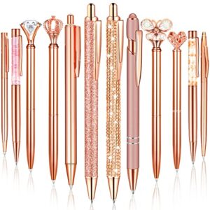 estune 12 pcs diamond pens metal liquid sand glitter ballpoint pen set girly crystal pen women ballpoint pens black ink ball point pen gifts for office school wedding party desk supplies (rose gold)