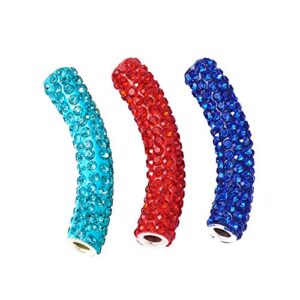 Craftdady 10pcs Mixed Colors Rhinestone Curved Noodle Tube Beads 45-46.5mm Large Hole Long Tube Metal Spacer Beads for Jewelry Making Hole: 4mm