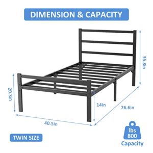 Mr IRONSTONE Twin Size Bed Frame with Headboard Platform Bed with Storage no Box Spring Needed Assembly Mattress Foundation，Black