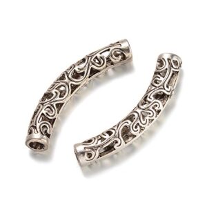 kissitty 100-piece antique silver 6mm by 36.5mm filigree long curved noodle tube spacer beads with 3mm holes