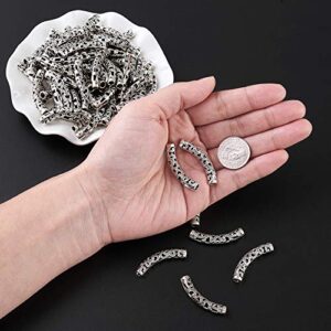 KISSITTY 100-Piece Antique Silver 6mm by 36.5mm Filigree Long Curved Noodle Tube Spacer Beads with 3mm Holes